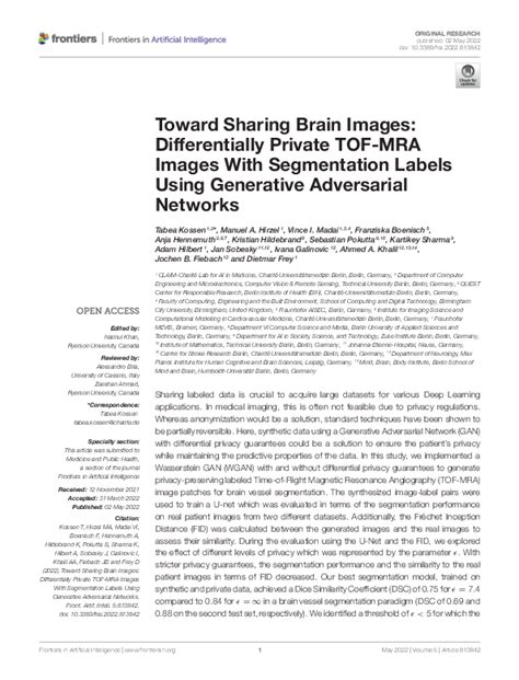 Pdf Toward Sharing Brain Images Differentially Private Tof Mra