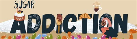 설탕 중독 텍스트 작은 여성 달콤한 중독에 빠진 소녀 은유와 함께 색으로 비문 전단지 초대장 스티커 배너 벡터 일러스트 레이 션 과도에 대한 스톡 벡터 아트 및 기타 이미지