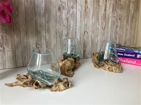 Molten Glass On Driftwood Molten Glass Bowl Melted Glass Etsy Uk