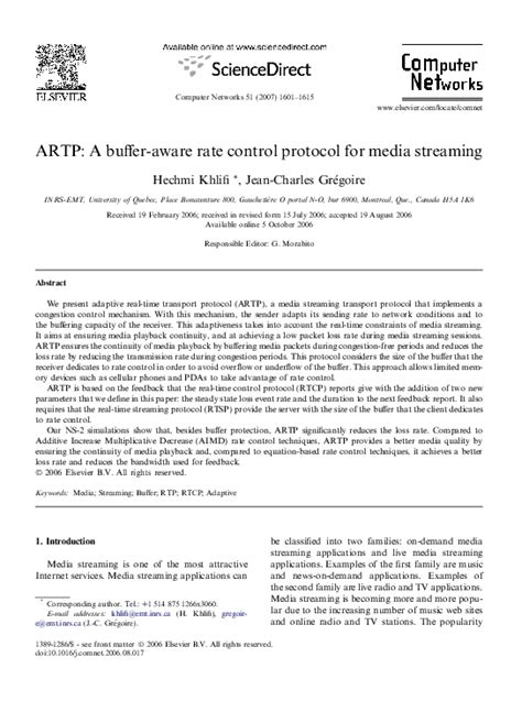 pdf artp a buffer aware rate control protocol for media streaming