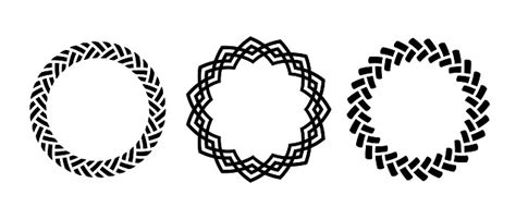 복고풍 매듭 서클 프레임 세트 빈티지 켈트 라운드 보더 컬렉션 브레이드와 로프 장식과 배너 포스터 프레임에 대한 모티프 패턴 블랙 원형 디자인 요소가 번들로 제공됩니다 벡터