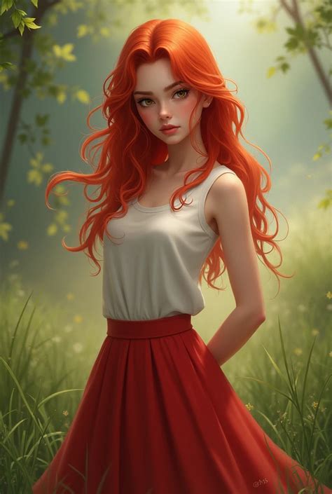 Modest Skirt Red Head Woman Nipples Seaart Ai