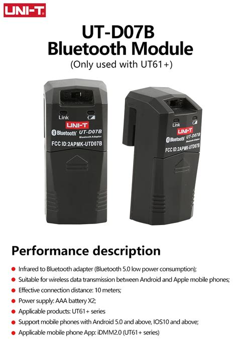 uni t digital multimeter ut61e ut d07b bluetooth adapter
