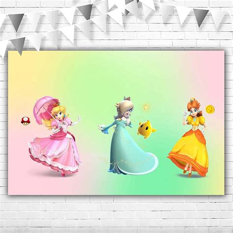 Princess Peach Birthday Backdrop Super Mario Party Supplies 5x3 Vinyl