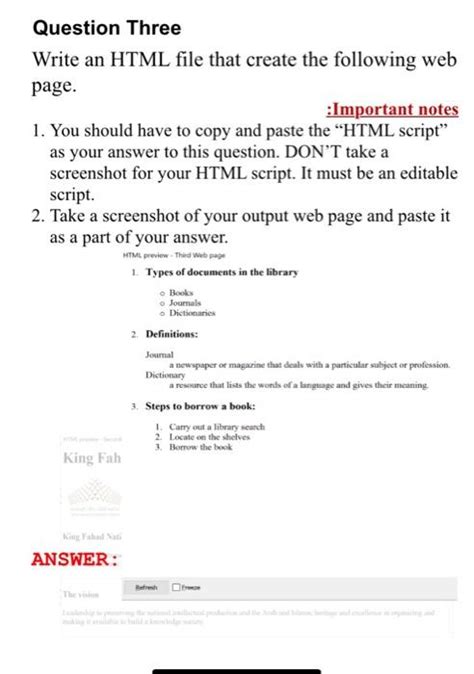 Solved Question Three Write An Html File That Create The
