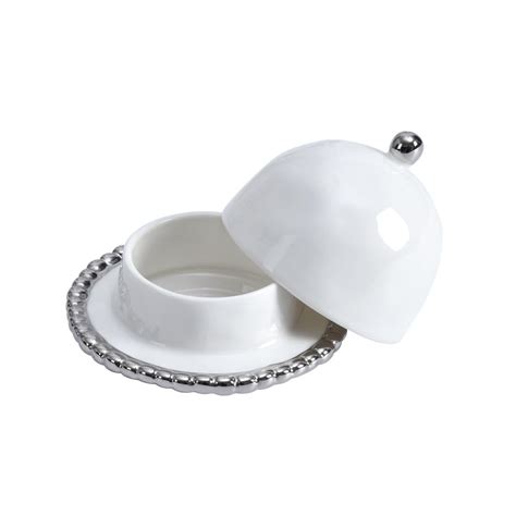 Pampa Bay Silver Titanium Finished Rim Porcelain Round Butter Dish 3