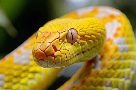 Close Up Of The Head Of A Yellow Snake Reticulated Python Stock