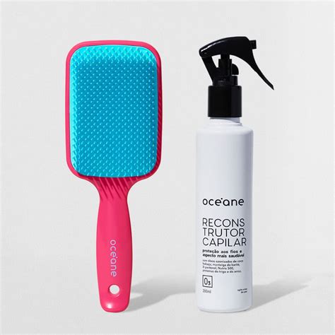 Kit Reconstrutor Capilar Escova De Cabelo Neon Brush 2 Produtos Preto