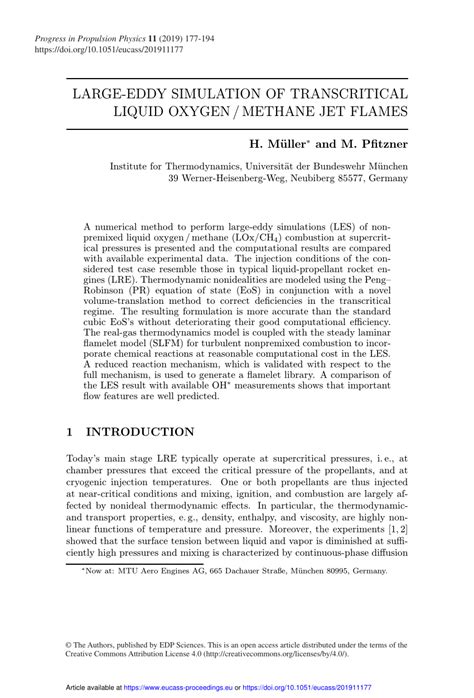 Pdf Large Eddy Simulation Of Transcritical Liquid Oxygen Methane Jet Flames