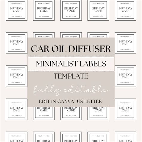 1 Inch Car Oil Diffuser Labels Template Editable Car Air Freshener