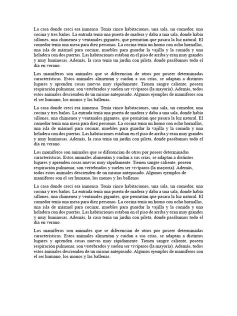 La Casa Donde Crecí Era Inmensa Pdf Mamíferos Comedor