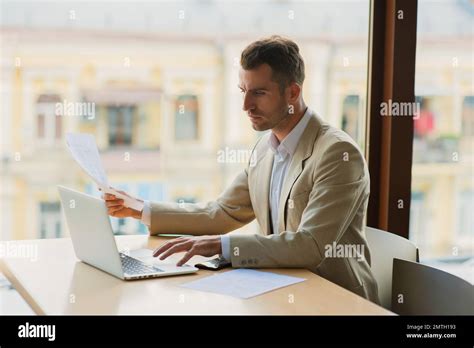 One Man Elegant Confident Businessman Trader Working On The Stock