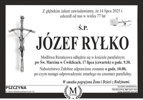 Nekrologi Usługi Pogrzebowe Jan Mamok Pszczyna powiat pszczyński
