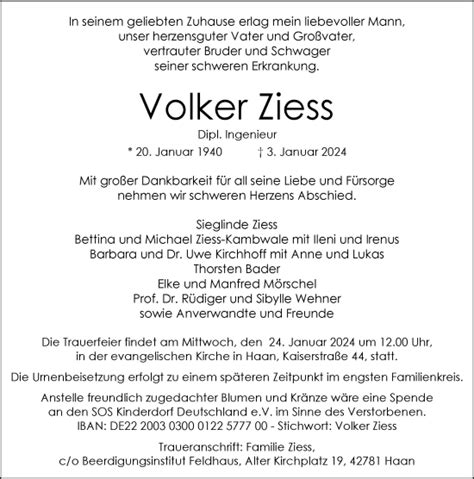 Alle Traueranzeigen Für Volker Ziess Trauer Rp Online De