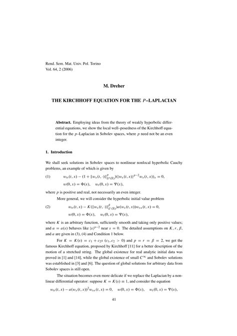 Pdf The Kirchhoff Equation For The P Laplacian