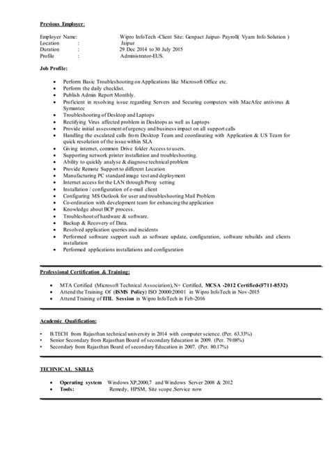 Resume For Wintel Admin Naveen Gupta Docx It And Internet Support Internet
