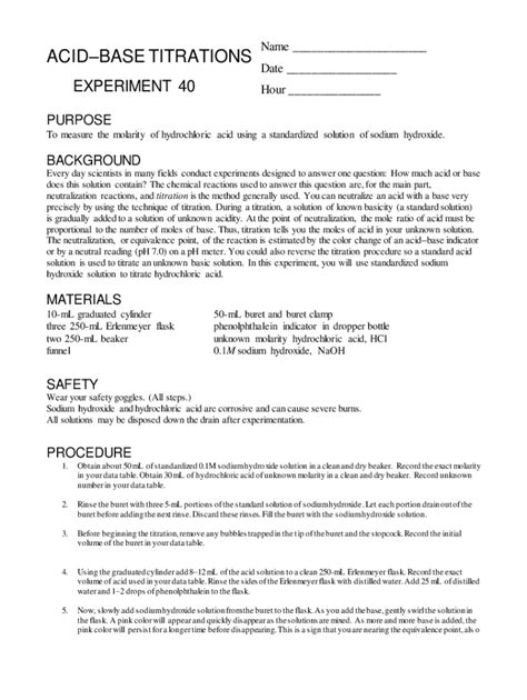 Fillable Online Chemistry Acid Base Titration Lab Report Sheet Fax