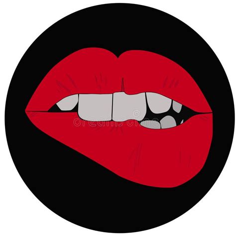 Lips Bite One`s Lip Lips Biting Female Lips With Red Lipstick Makeup Quote Sketch Style