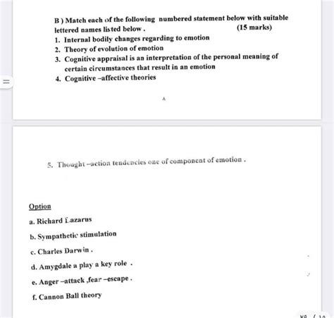Solved B Match Each Of The Following Numbered Statement Chegg