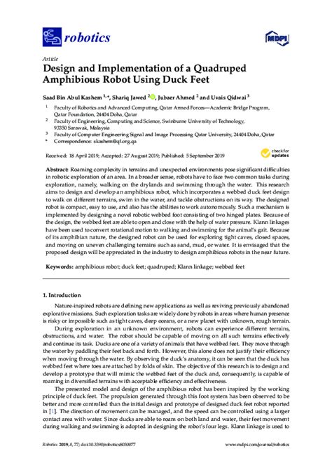 pdf design and implementation of a quadruped amphibious robot using