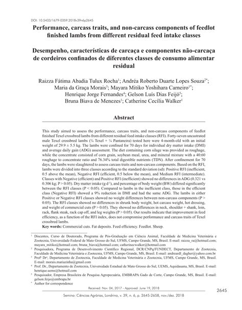 Pdf Performance Carcass Traits And Non Carcass Components Of