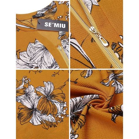 Women Casual Floral Print Long Sleeve Zip V Neck Chiffon Blouse
