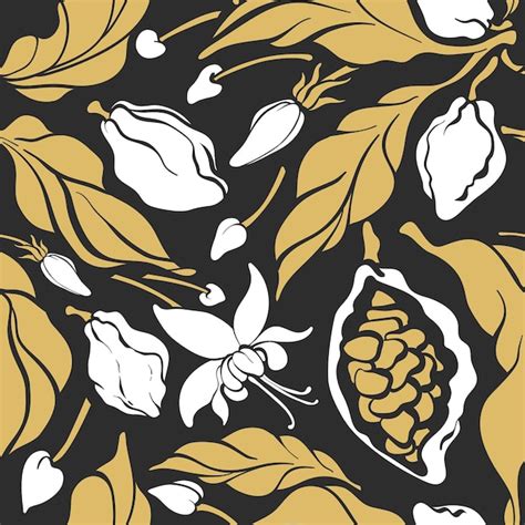 Premium Vector Seamless Pattern Of Cocoa Flower Leaves Fruit Bean