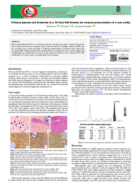 Pdf Primary Plasma Cell Leukemia In A 19 Year Old Female An Unusual