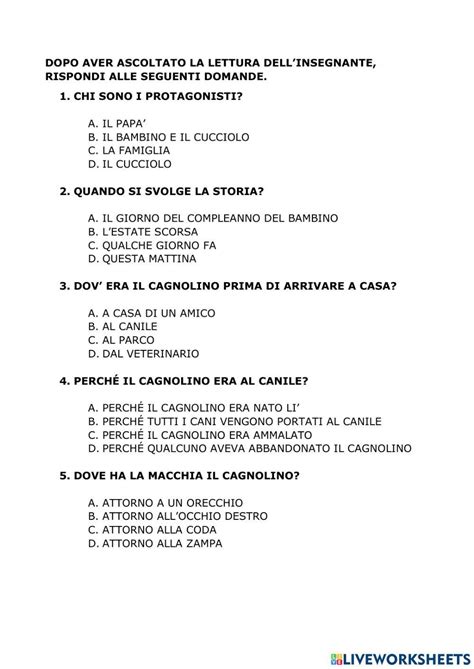 Comprensione Del Testo Primary Activity Live Worksheets