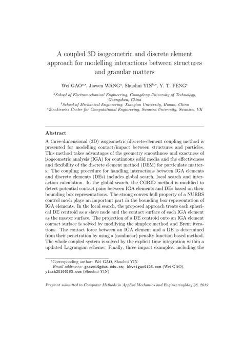 PDF A Coupled D Isogeometric And Discrete Element Approach For Modeling Interactions Between