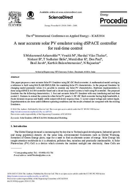 Pdf A Near Accurate Solar Pv Emulator Using Dspace Controller For