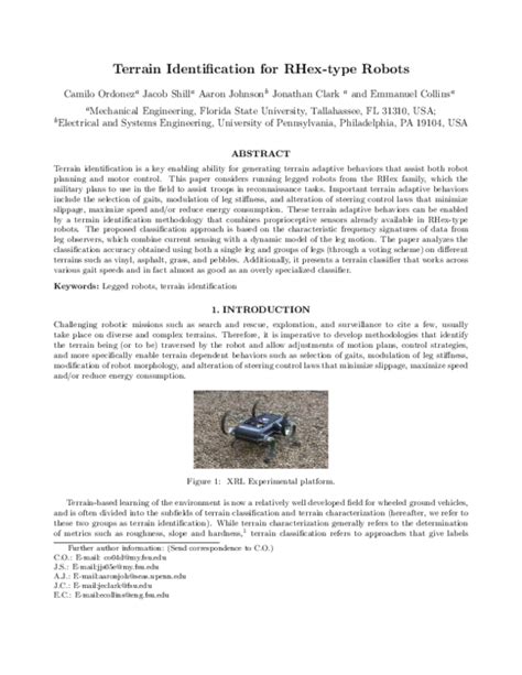 Pdf Terrain Identification For Rhex Type Robots Camilo Ordoñez