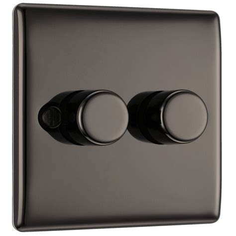Bg Nbn82 Nexus Metal Black Nickel 2 Gang 200w 2 Way Trailing Edge Push