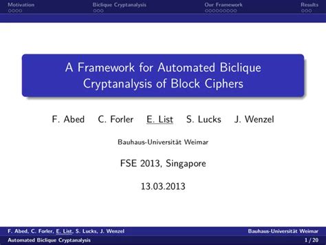 Ppt A Framework For Automated Biclique Cryptanalysis Of Block