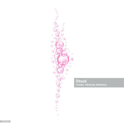 분홍색 거품 스트리밍 탄산 체리 또는 딸기 음료 셀처 맥주 소다 콜라 레모네이드 샴페인 스파클링 와인 질감 벡터 사실적인 그림 기체 물리 구조에 대한 스톡 벡터 아트 및