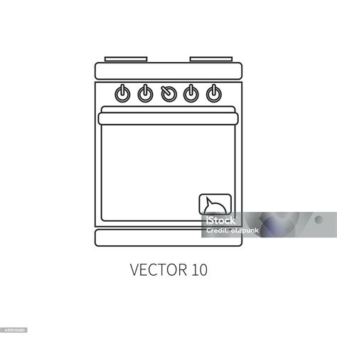 라인 플랫 벡터 주방용품 아이콘 오븐 부엌 가족 스토브 굽다 가정 생활에 대한 스톡 벡터 아트 및 기타 이미지 가정 생활