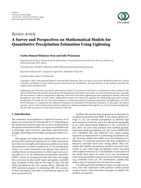 Pdf A Survey And Perspectives On Mathematical Models For Quantitative Precipitation Estimation