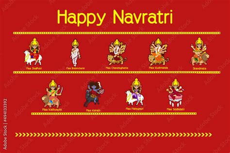 Happy Navratri Goddess Durga All Nine Forms Of Durga Maa Stock Vector Adobe Stock