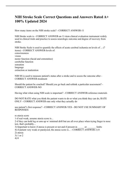Nih Stroke Scale Correct Questions And Answers Rated A 100 Updated 2024 Nih Stroke Scale