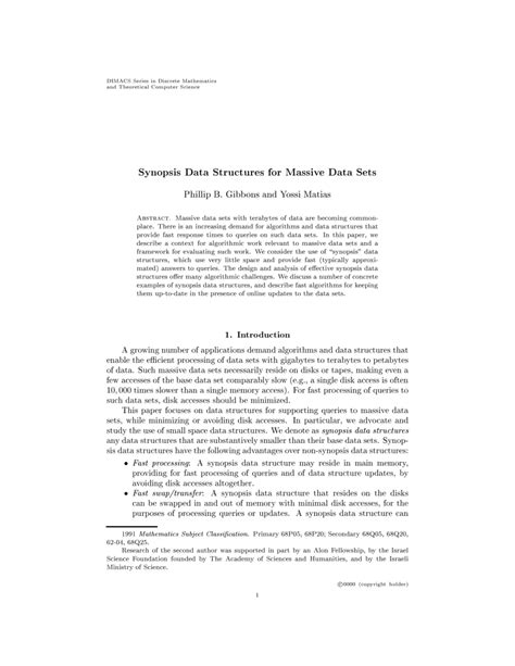 Pdf Synopsis Data Structures For Massive Data Sets