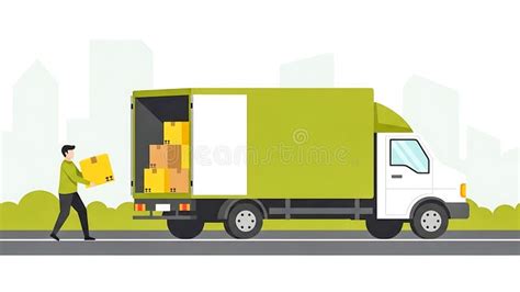 Delivery Truck Unloading Boxes Stock Illustration Illustration Of