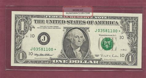1995 Rare 1 Star Note Unique Serial Number Fr 1922 J Gem