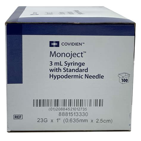 Monoject 3 Ml Syringe 23g X 1 With Standard Hypodermic Needle 100