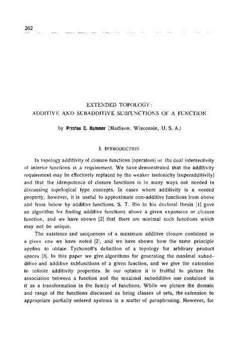 pdf extended topology additive and subadditive subfunctions of a