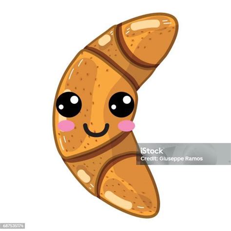 Kawaii Cute Happy Croissant Bread Stock Illustration Download Image