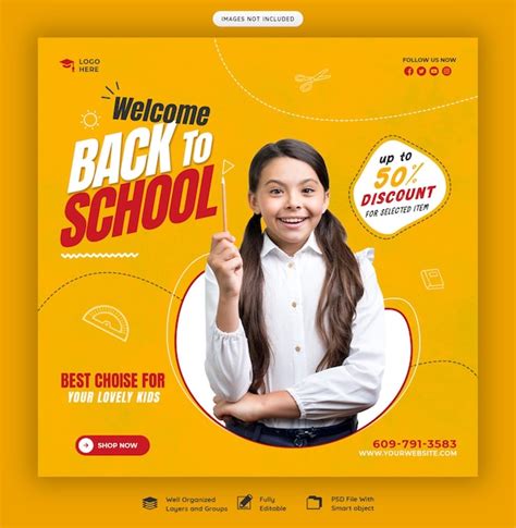 학교 소셜 미디어 게시물 배너 서식 파일을 다시 프리미엄 Psd 파일