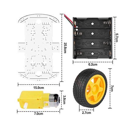 Kit Chassi 4WD Robô em Acrílico para Arduino Bit Maker Arduinos Módulos Sensores 3D e