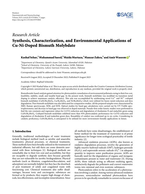 Pdf Synthesis Characterization And Environmental Applications Of Cu Ni Doped Bismuth Molybdate