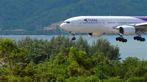 Boeing 777 Of Thai Airways Arriving Stock Footage Video Of Transport