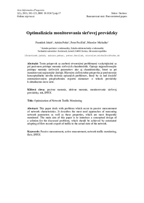Pdf Optimization Of Network Traffic Monitoring